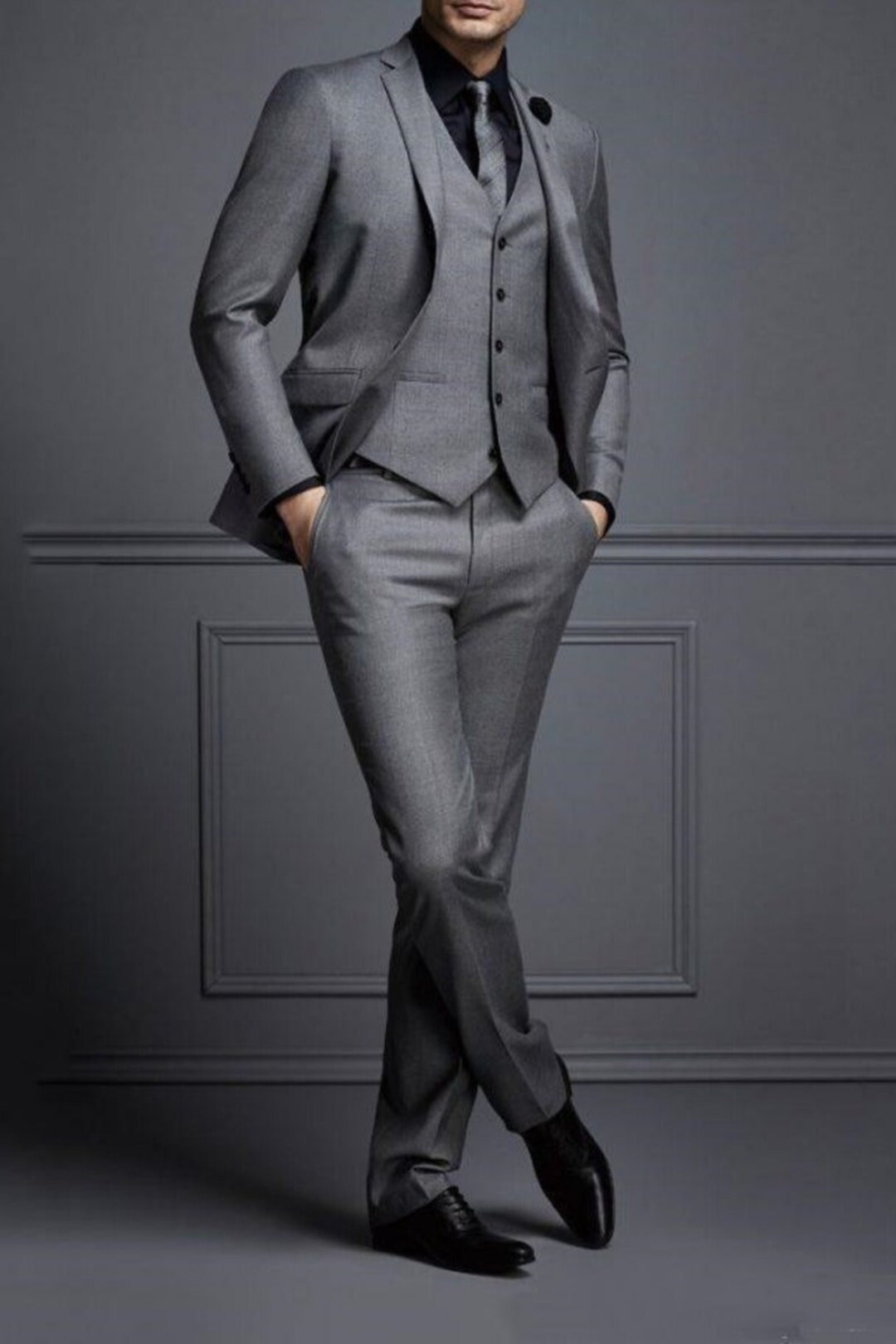 Men Suits 3 Piece, Grey Suits for Men, Slim Fit Suits, One Button Suits ...