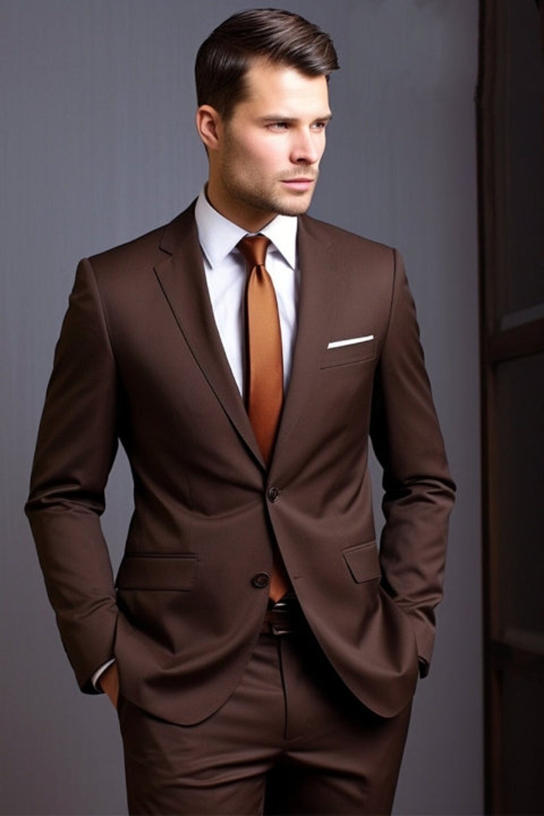 Men Wedding Suit Elegant Coffee Brown Two Piece Suit for Men Stylish ...