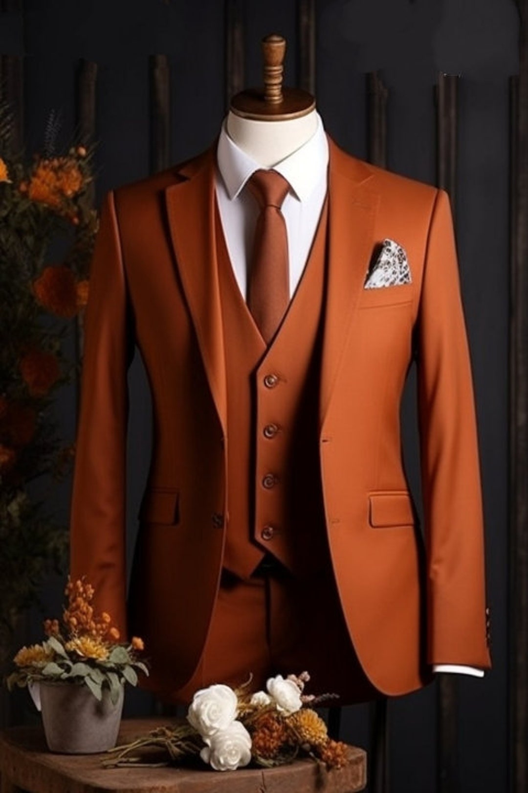 Men's Suit Elegant Rust Color Three Piece Suit for Men formal Wedding ...