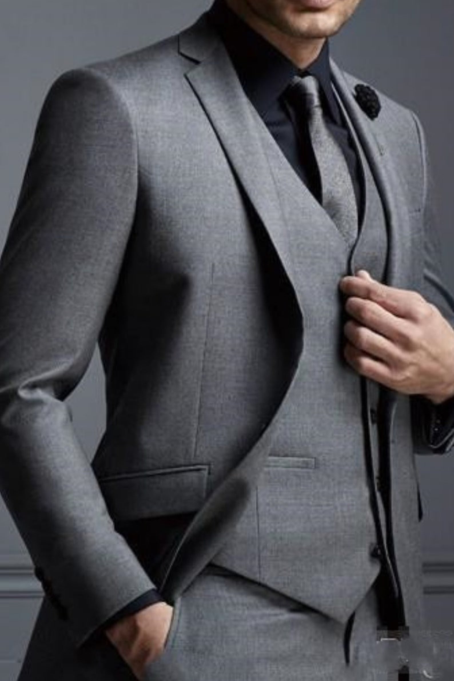 Men Suits 3 Piece, Grey Suits for Men, Slim Fit Suits, One Button Suits ...