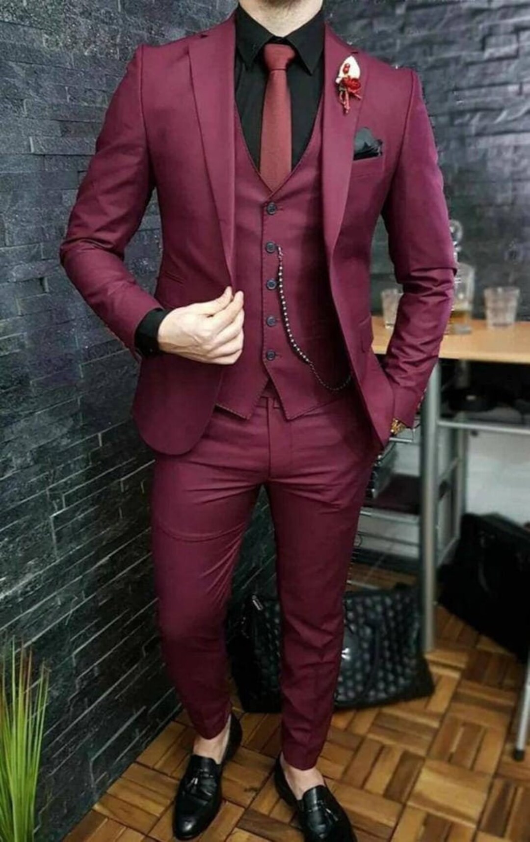 Suits for Men Burgundy Slim Fit Suits Men Suits 3 Piece One - Etsy