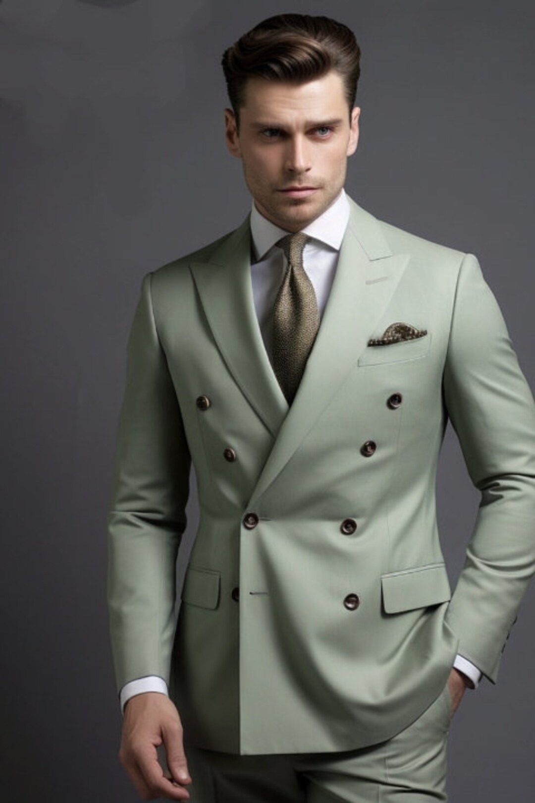 Men Green Suit 2 Piece Sage Green Double Breasted Suit Premium Men's ...