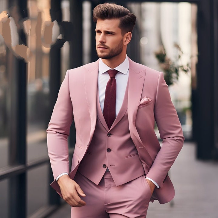 Suits for Men Dusty Rose, Men Suits 3 Piece, Slim Fit Suits, One Button ...