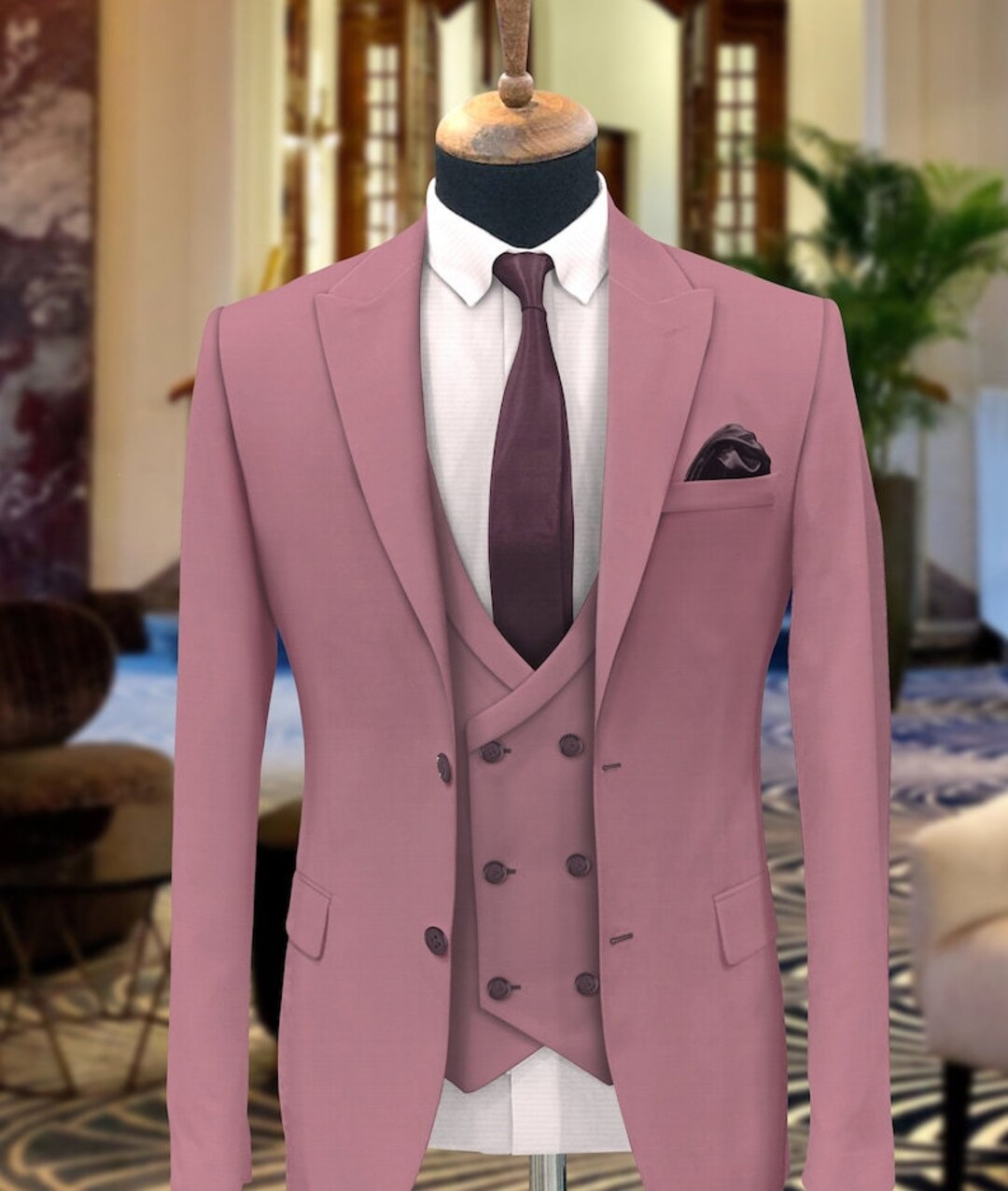 Suits for Men Dusty Rose, Men Suits 3 Piece, Slim Fit Suits, One Button ...