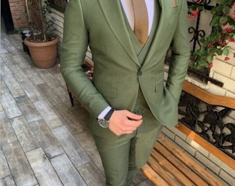 Men Suits Green 3 Piece Slim Fit Formal Fashion Wedding Suit - Etsy