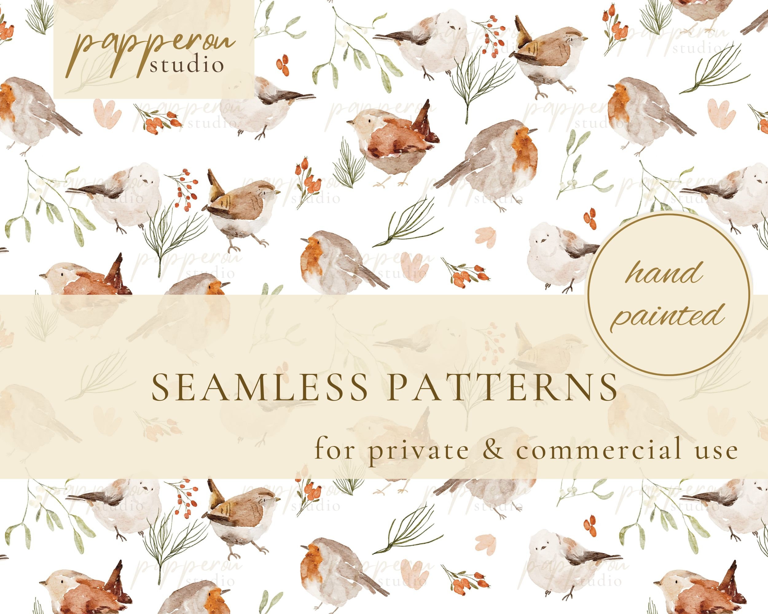 Winter Birds Seamless Pattern, Watercolor Christmas Fabric Design ...