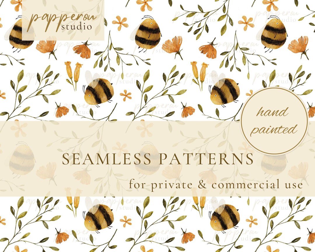 Cute Bees Pattern, Floral Repeating Seamless Pattern, Repeating File ...