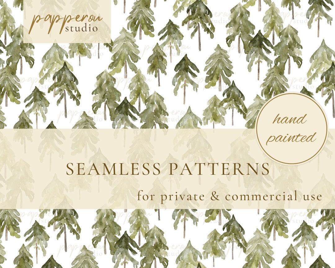 Forest Seamless Pattern, Watercolor Trees Repeating Pattern, Woodland ...