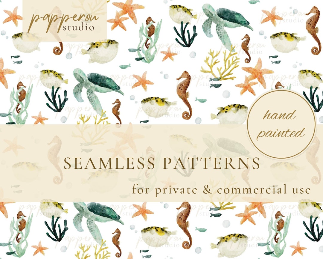 Sea World Watercolor Seamless Pattern, Summer Fabric Design, Digital ...
