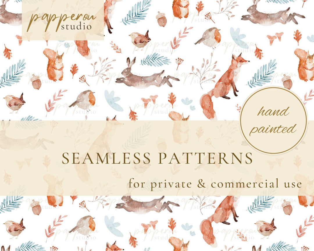 Forest Animals Pastel Seamless Pattern, Watercolor Woodland Digital ...