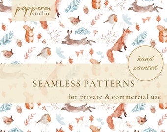 Woodland Animals Seamless Pattern, Watercolor Forest Animals Digital ...