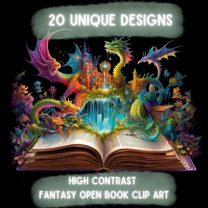 Enchanting Fantasy Open Book Clipart High Contrast Digital Art for ...