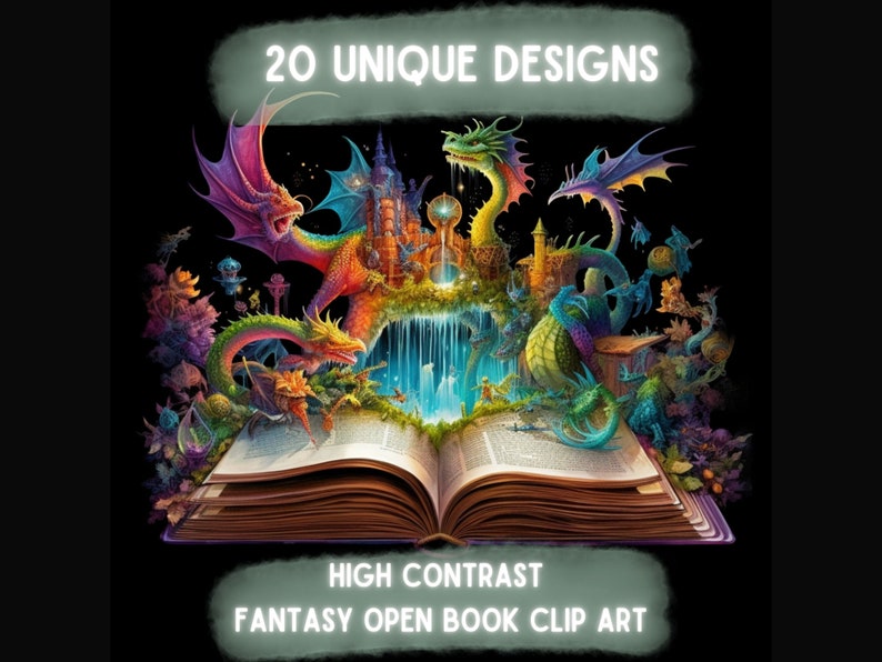 Enchanting Fantasy Open Book Clipart High Contrast Digital Art for ...