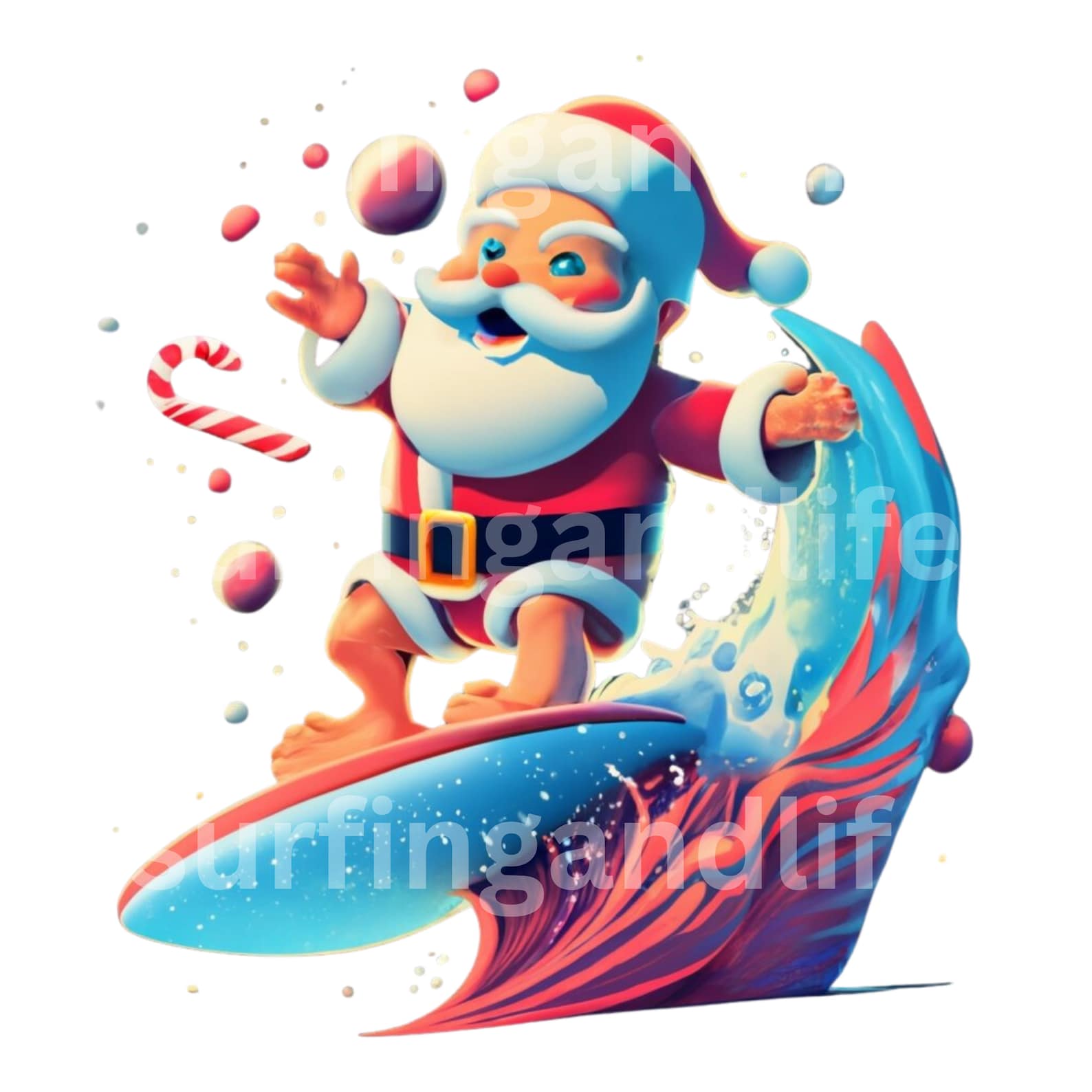 Surfing Santa Clipart Beach Holiday PNG, Tropical Santa Design, Digital ...