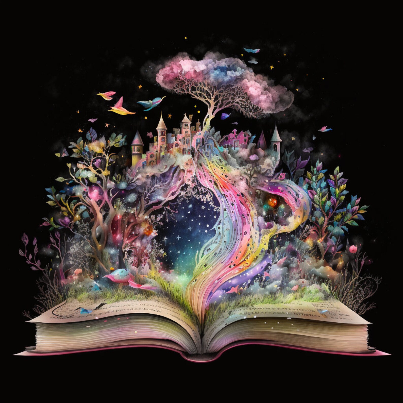 Enchanting Fantasy Open Book Clipart High Contrast Digital Art for ...