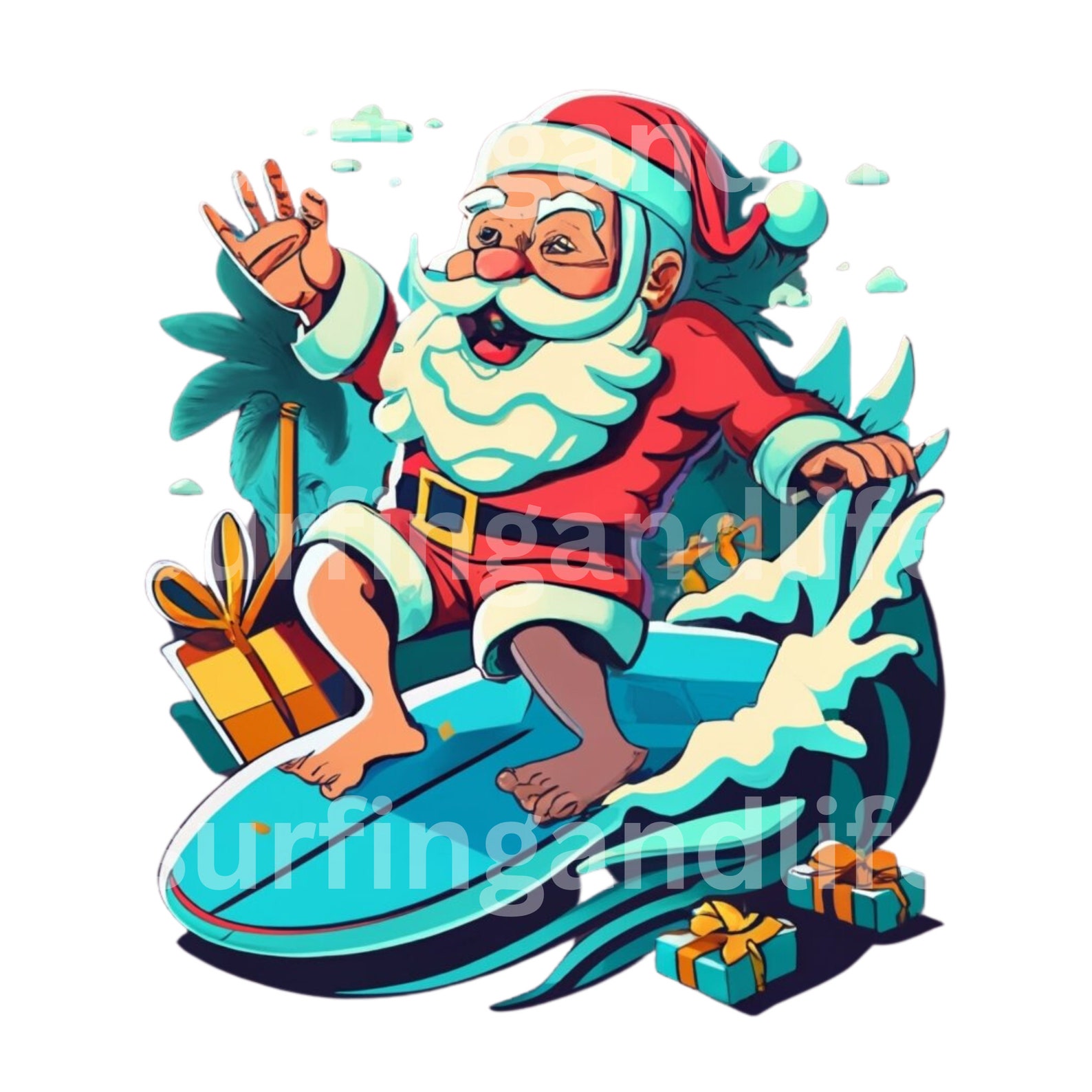 Surfing Santa Clipart Beach Holiday PNG Tropical Santa - Etsy