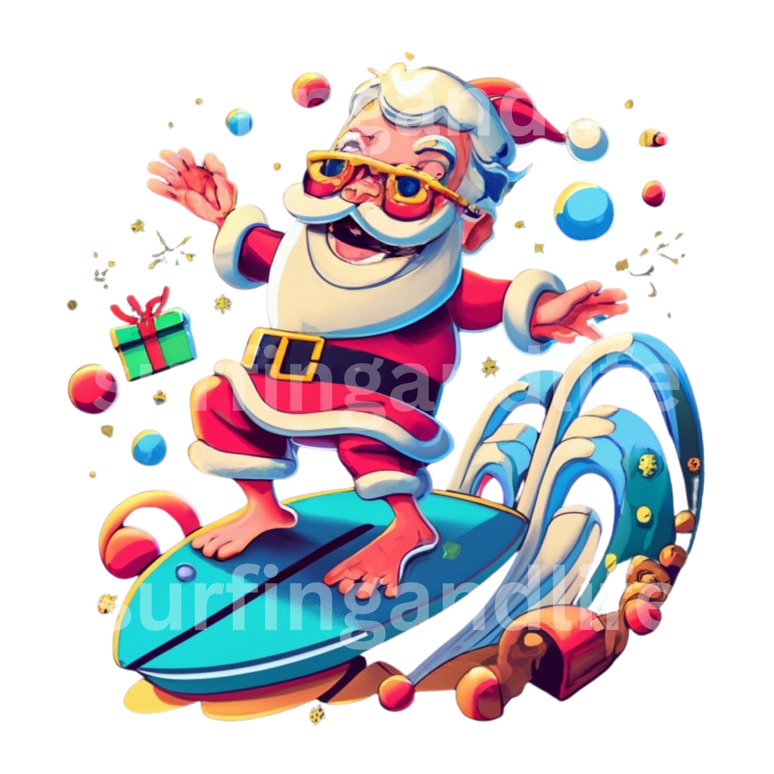 Surfing Santa Clipart Beach Holiday PNG Tropical Santa - Etsy