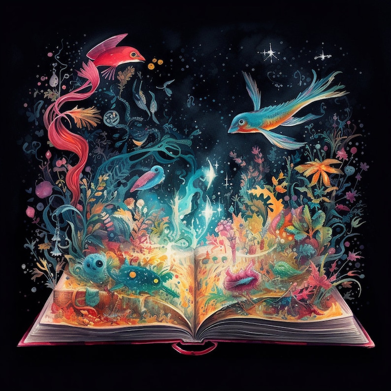 Enchanting Fantasy Open Book Clipart High Contrast Digital Art for ...