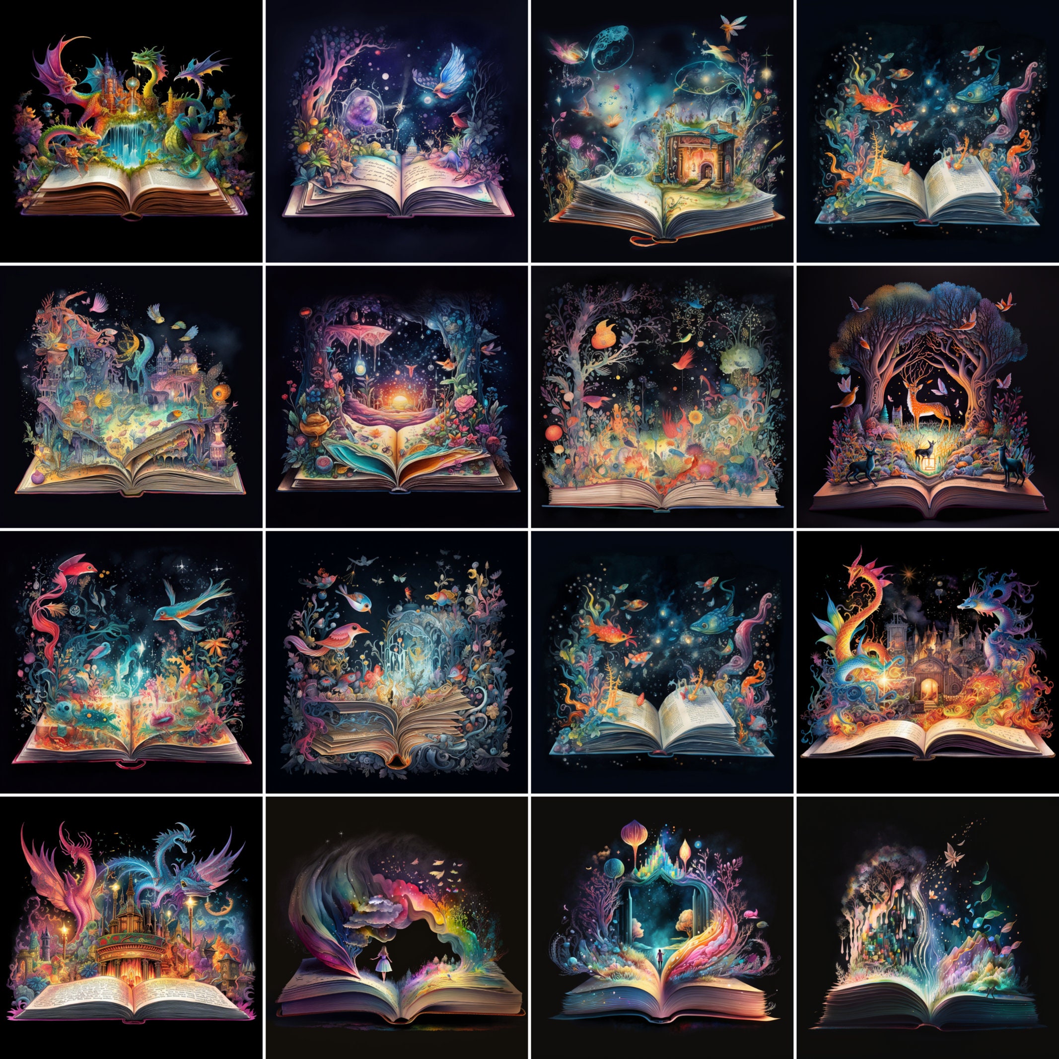 Enchanting Fantasy Open Book Clipart High Contrast Digital Art for ...