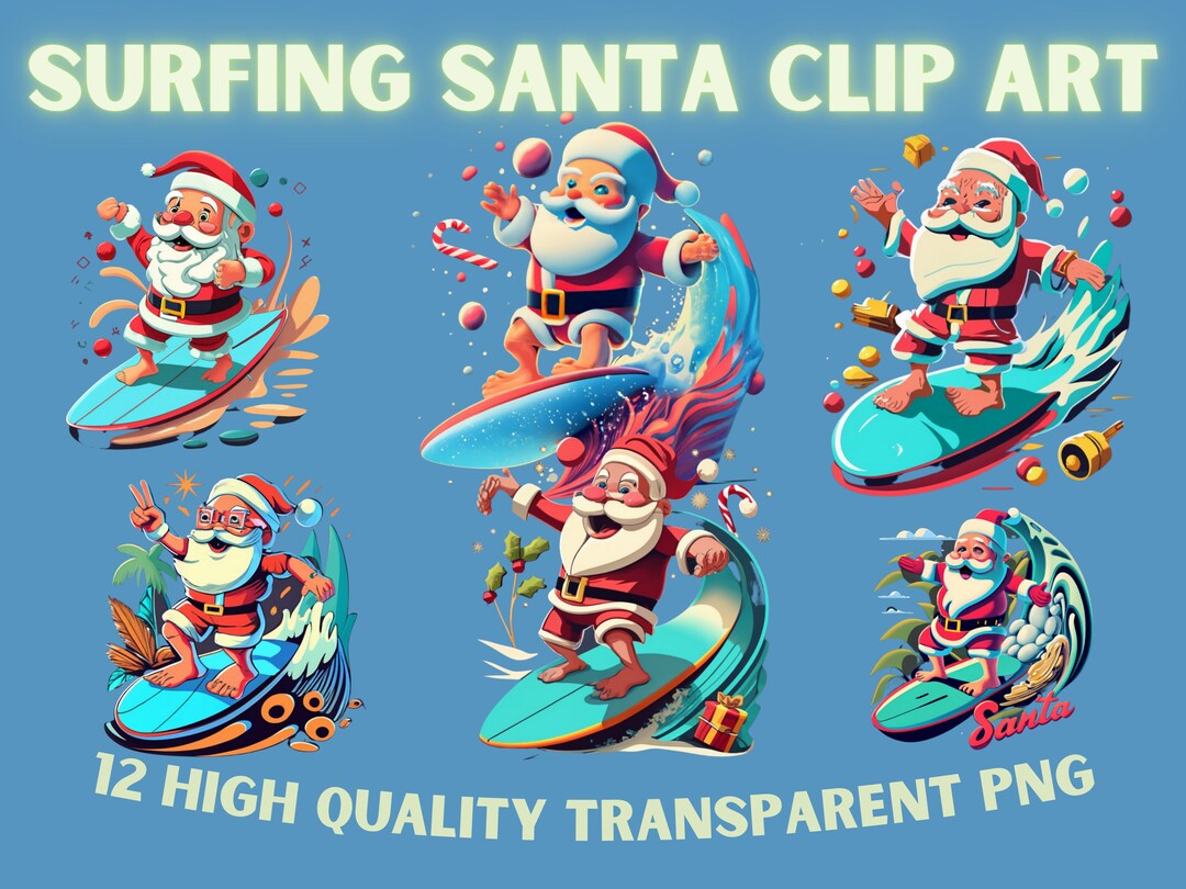 Surfing Santa Clipart Beach Holiday PNG, Tropical Santa Design, Digital ...