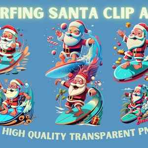 Surfing Santa Clipart Beach Holiday PNG, Tropical Santa Design, Digital ...