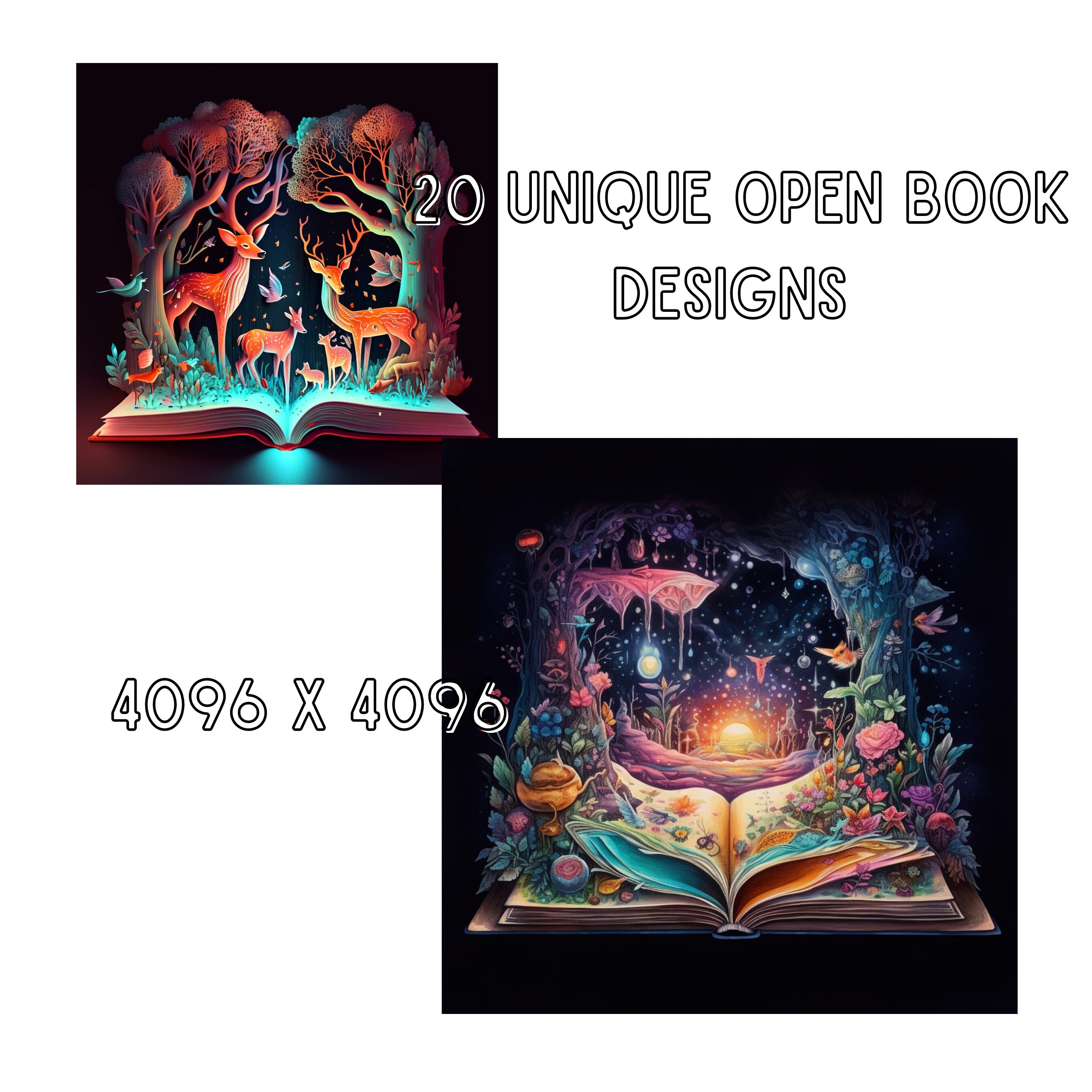 Enchanting Fantasy Open Book Clipart High Contrast Digital Art for ...