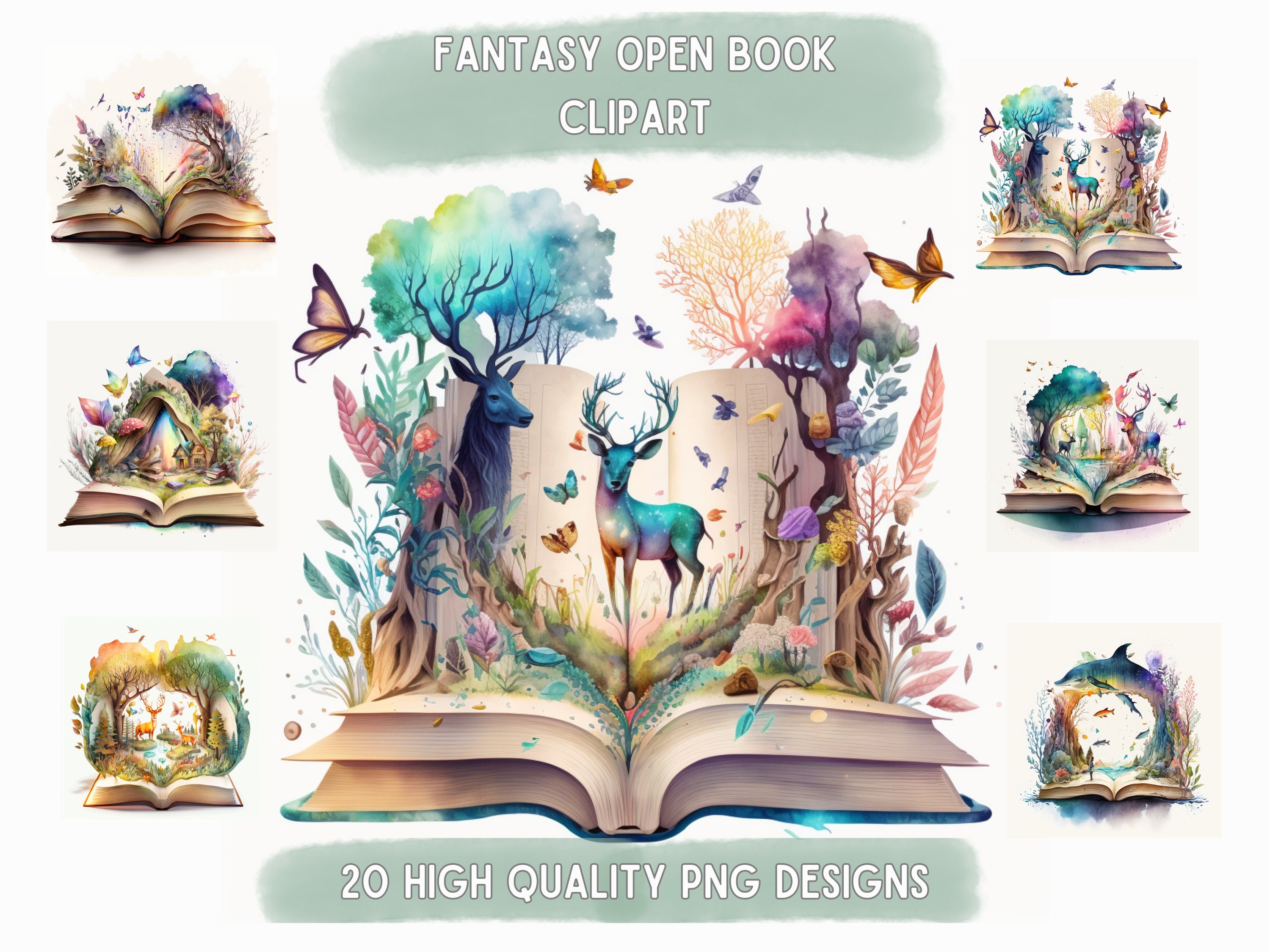 Fantasy Open Book Clipart Whimsical Tales Unfurl Magical Storybook ...
