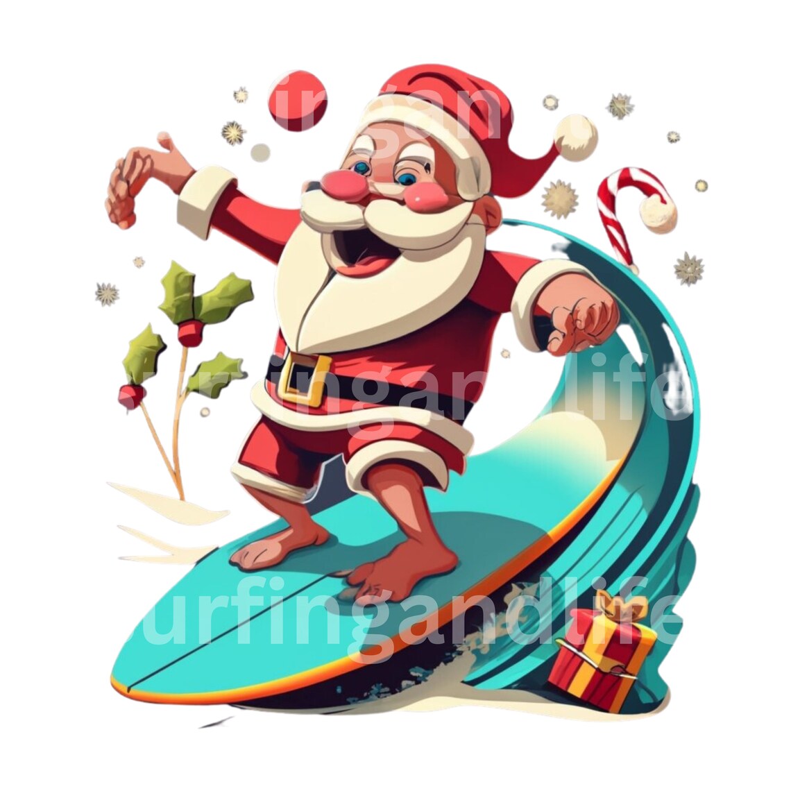 Surfing Santa Clipart Beach Holiday PNG Tropical Santa - Etsy