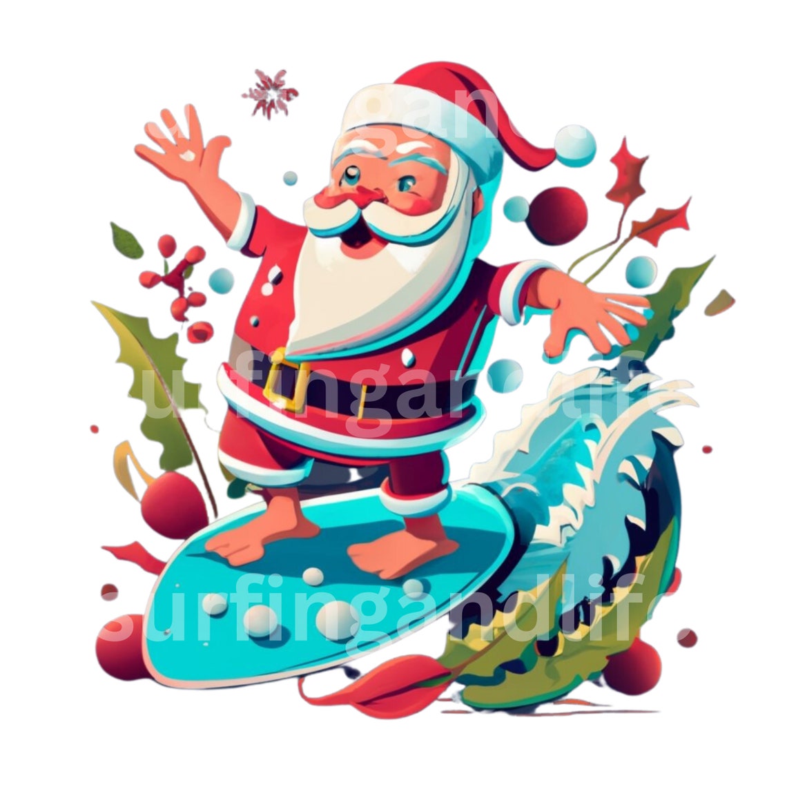 Surfing Santa Clipart Beach Holiday PNG Tropical Santa - Etsy