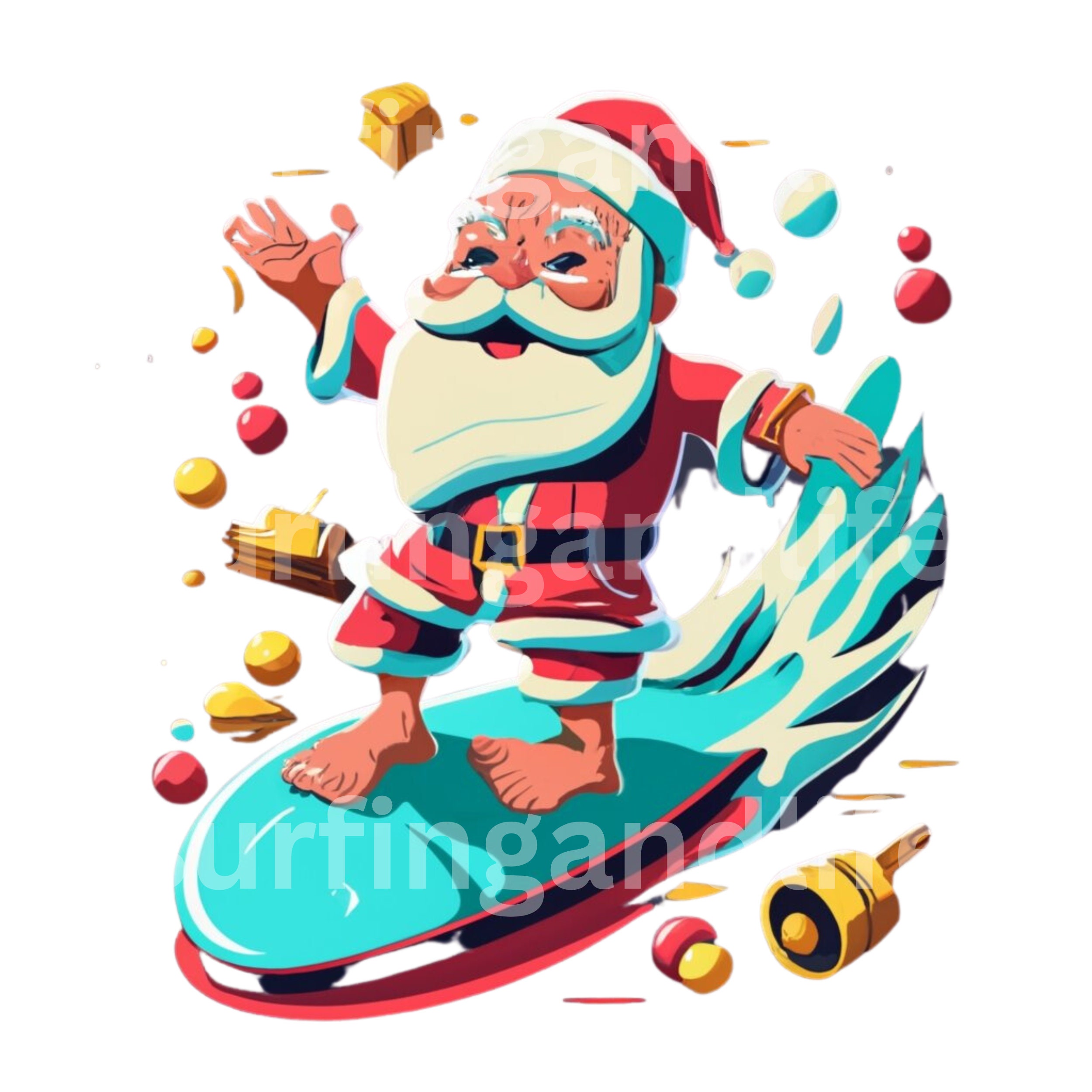 Surfing Santa Clipart Beach Holiday PNG Tropical Santa - Etsy
