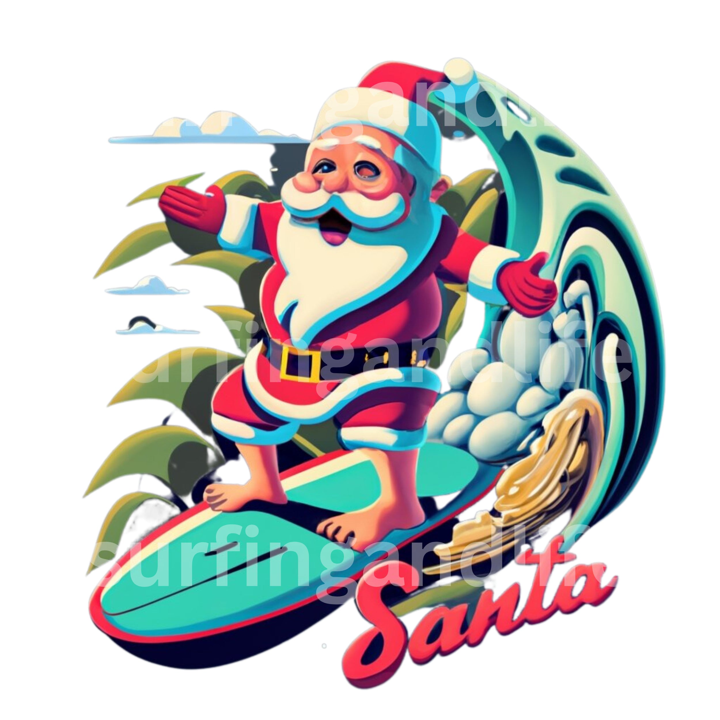 Surfing Santa Clipart Beach Holiday PNG Tropical Santa - Etsy