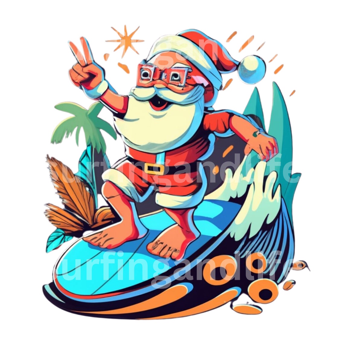 Surfing Santa Clipart Beach Holiday PNG Tropical Santa - Etsy
