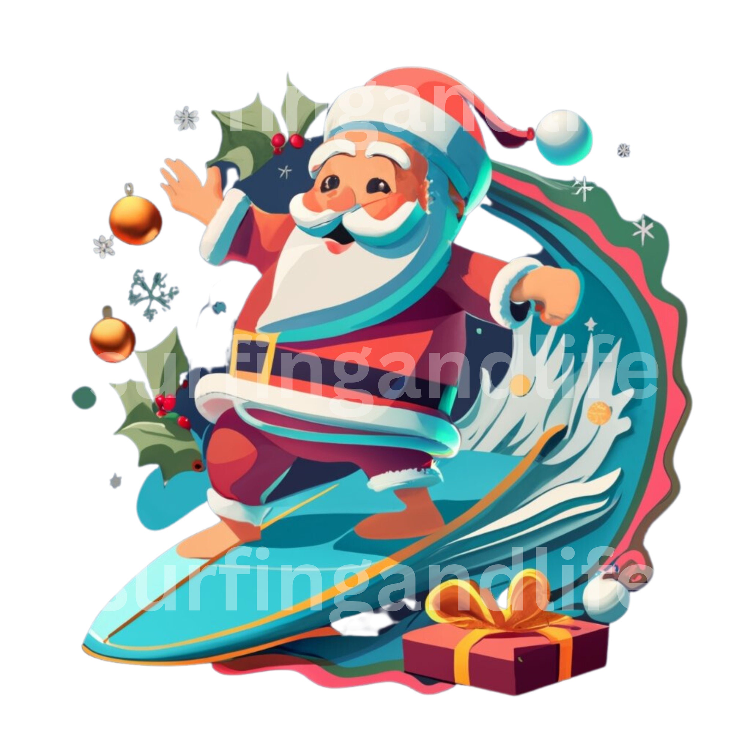Surfing Santa Clipart Beach Holiday PNG Tropical Santa - Etsy