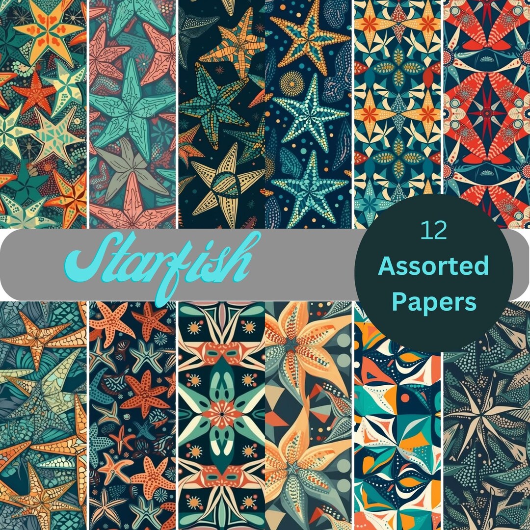 Vibrant Starfish Maximalist Digital Paper Pack 12 Unique Designs for ...