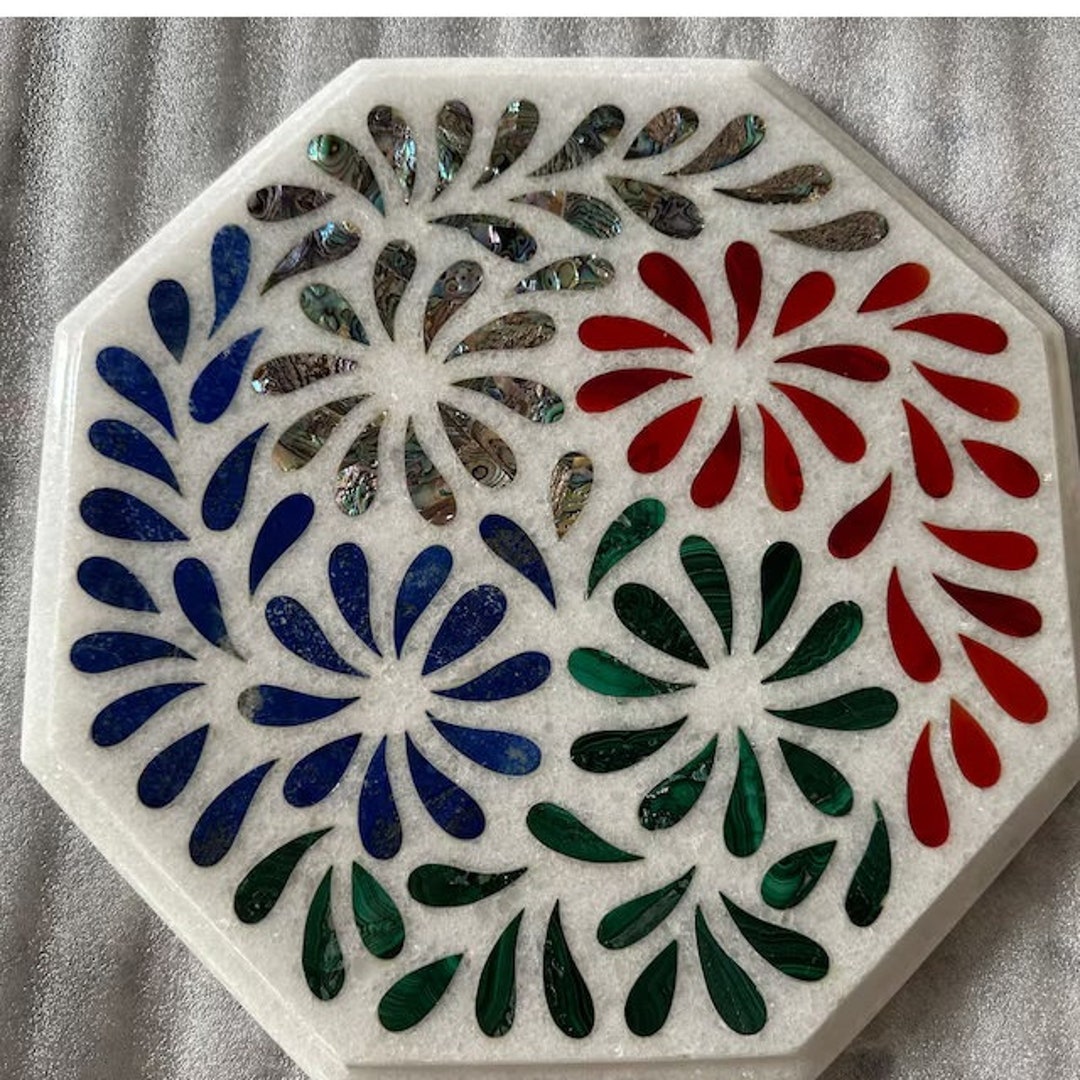 Handmade White Marble Octagon Table Top: Inlaid Stone Decor - Etsy