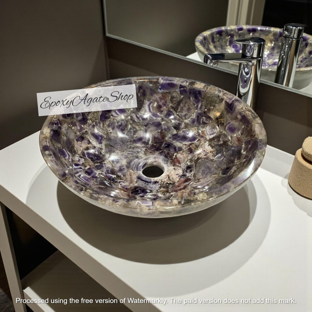 Handmade Amethyst Stone Vessel Sink: Round Vanity, Kitchen Decor - Etsy