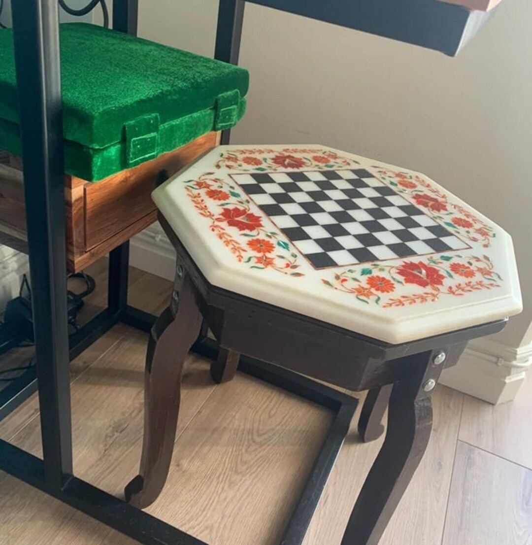 Marble Inlay Old Chess Set Game Handmade Octagonal Marquetry Fine ...
