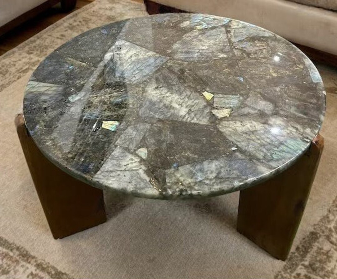Labradorite Round Sofa Table Top, Natural Gemstone Coffee Table, Mid ...