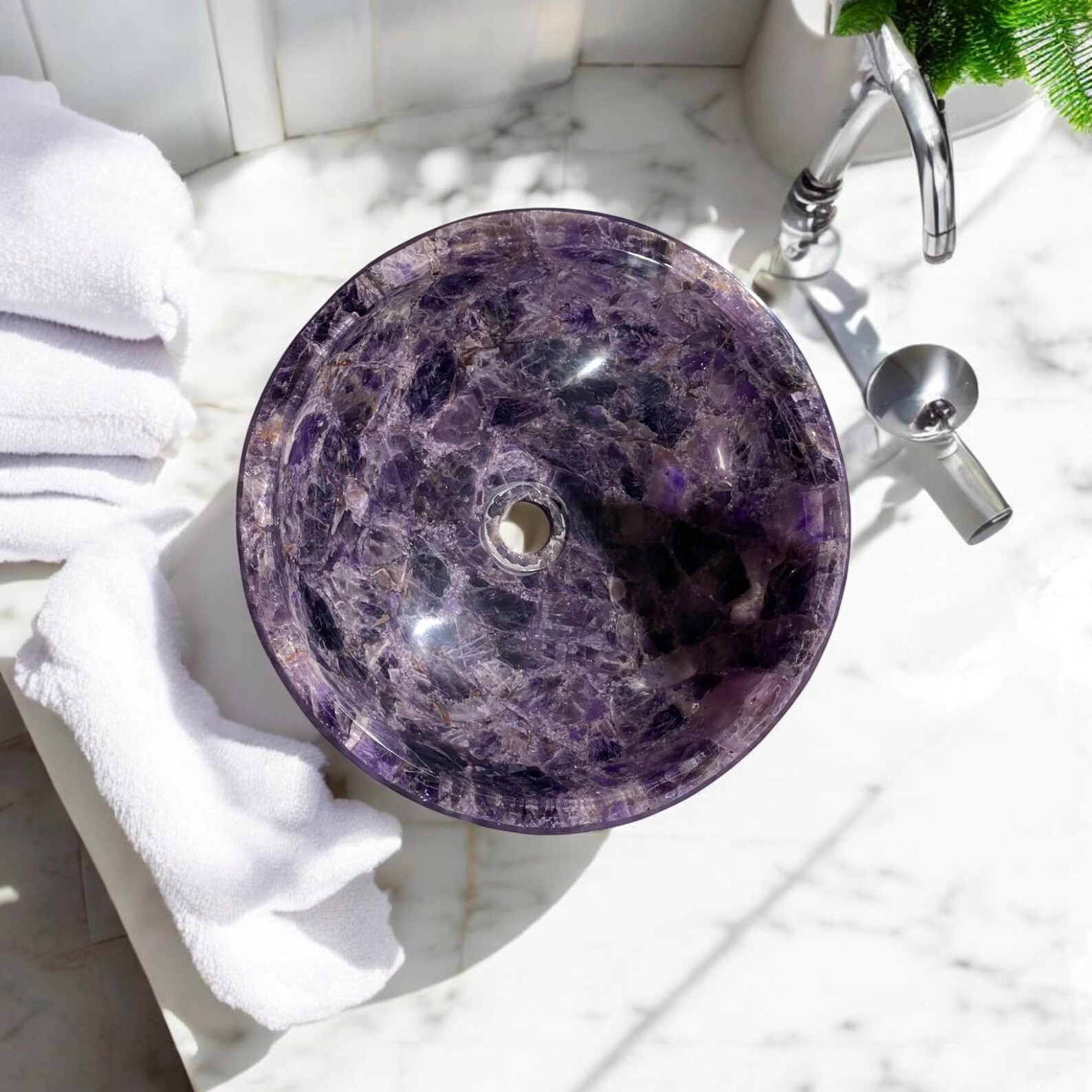 Round Amethyst Wash Basin Healing Crystal Random Purple Stone Vessel ...