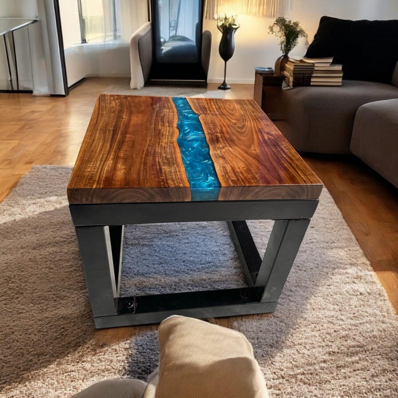 Square Epoxy Resin Table With Stand Countertop for Cafeteria Interior ...