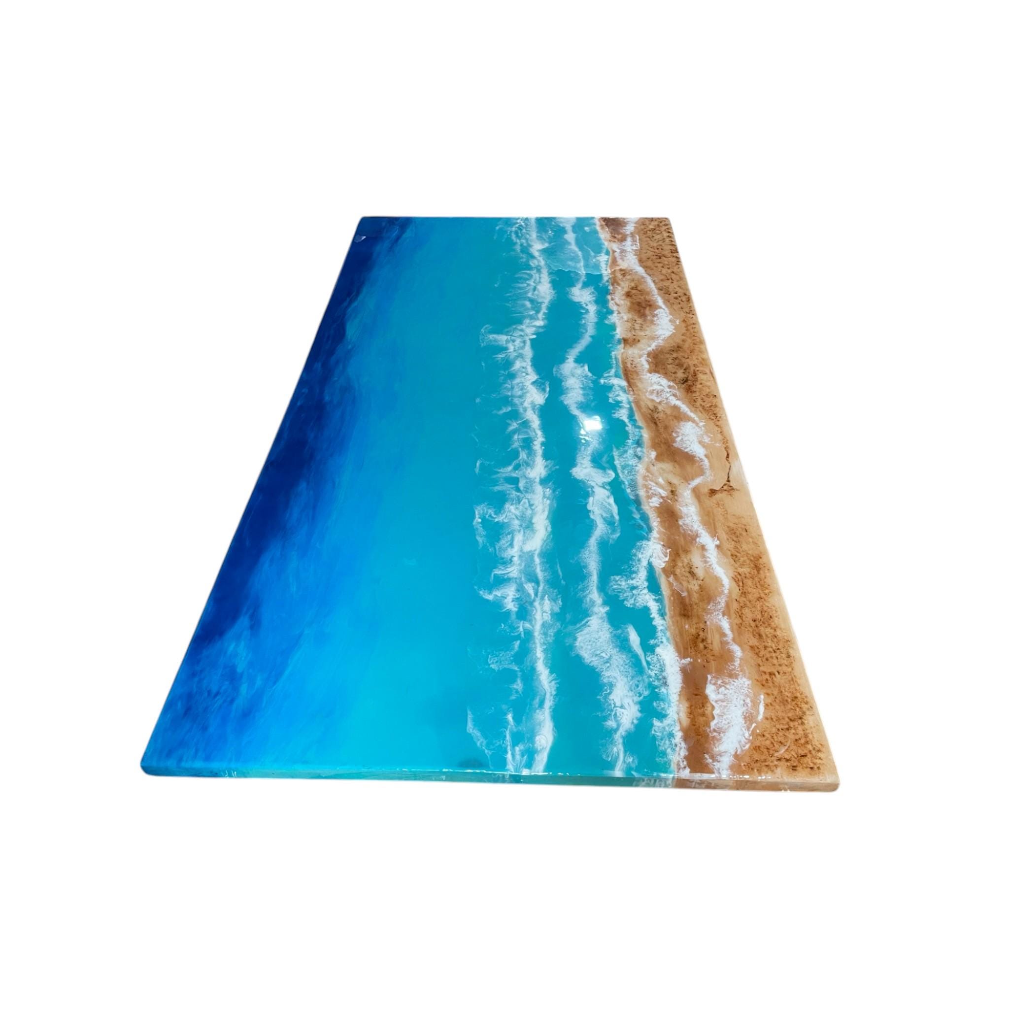 Rectangle Ocean Wave Blue Resin Epoxy Dining Table Kitchen Slab ...
