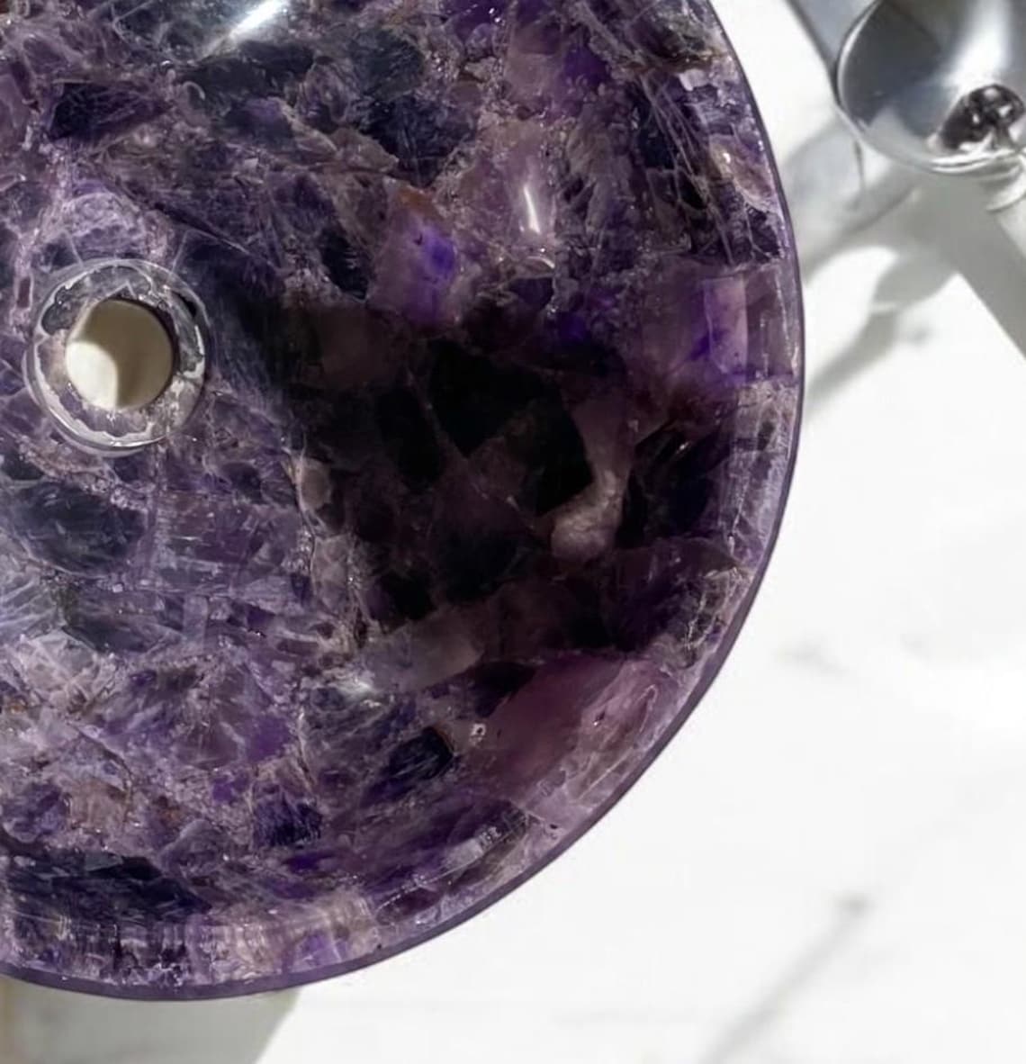 Round Amethyst Wash Basin Healing Crystal Random Purple Stone Vessel ...