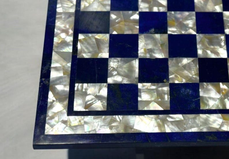 Square Marble Chess Table Top Luxurious Precious Lapis With Mother of ...