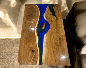 Handmade Live Edge Acacia Wood River Table: Custom Epoxy Resin Dining ...