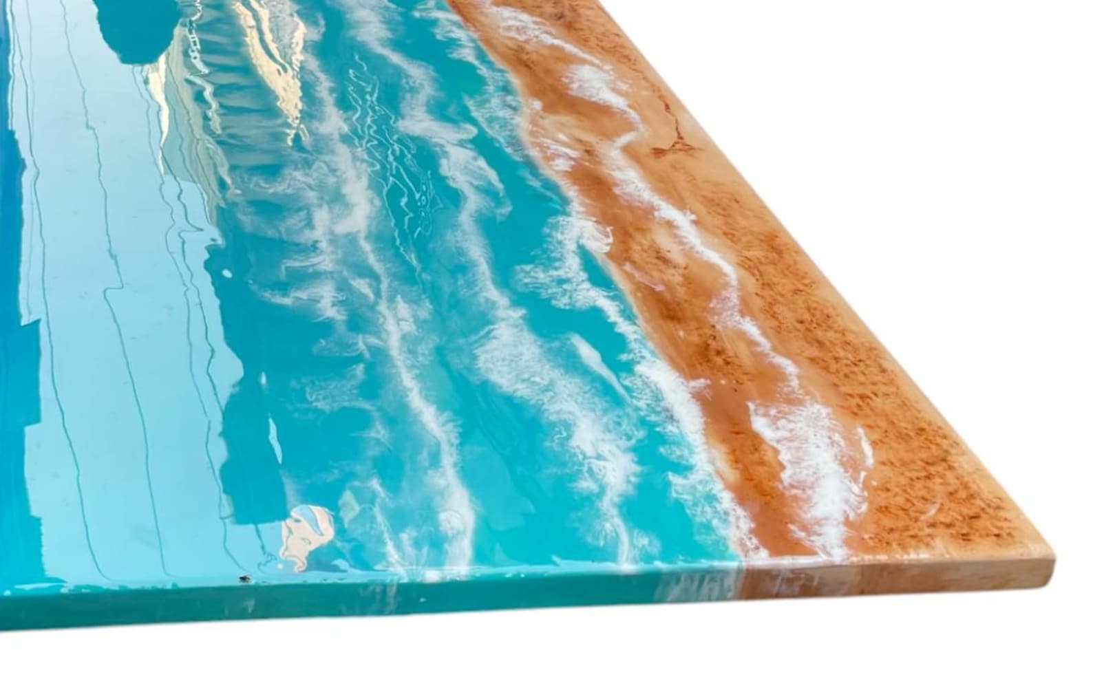 Rectangle Ocean Wave Blue Resin Epoxy Dining Table Kitchen Slab ...