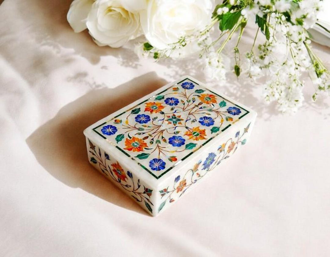 Indian Jewelry Box With Inlaid Semi Precious Stone Handmade Custom ...