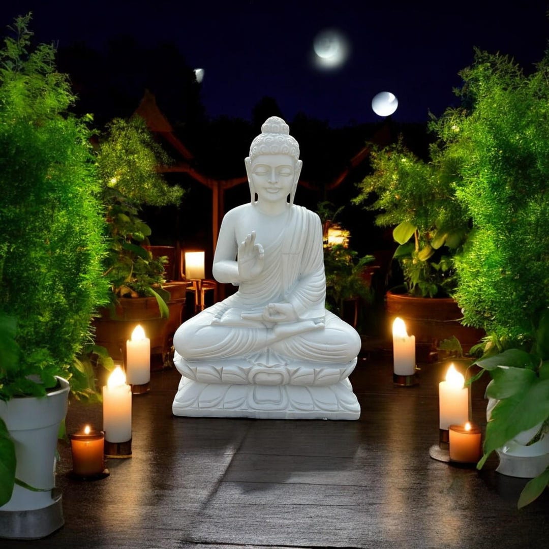 Luxurious White Marble Buddha Hand Crafted Spiritual Zen Meditation and ...