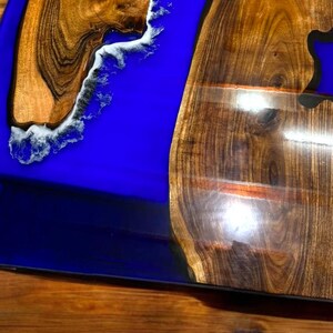 Rectangle Blue Resin Epoxy Dining Table Top Custom Made Live Edge ...