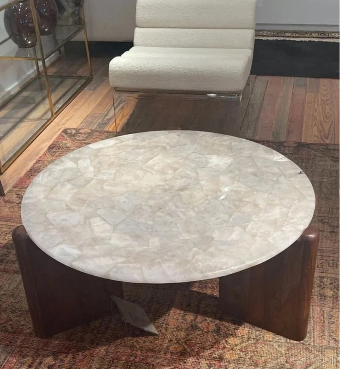 White Quartz Round Table Top Perfect for Coffee or Dining Unique Tops ...