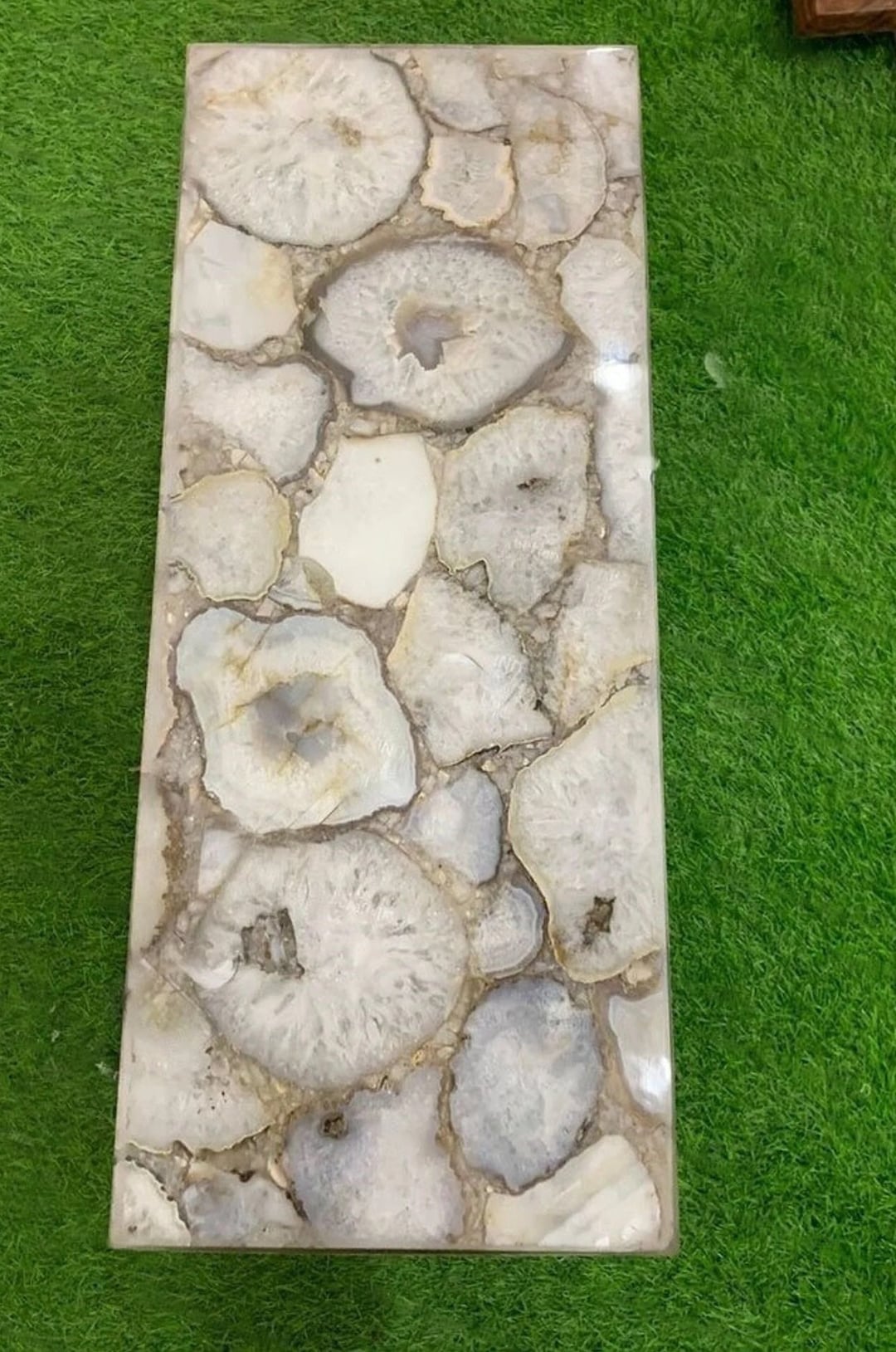 White Agate Small Dining Table Top for Home and Living Room Rectangular ...